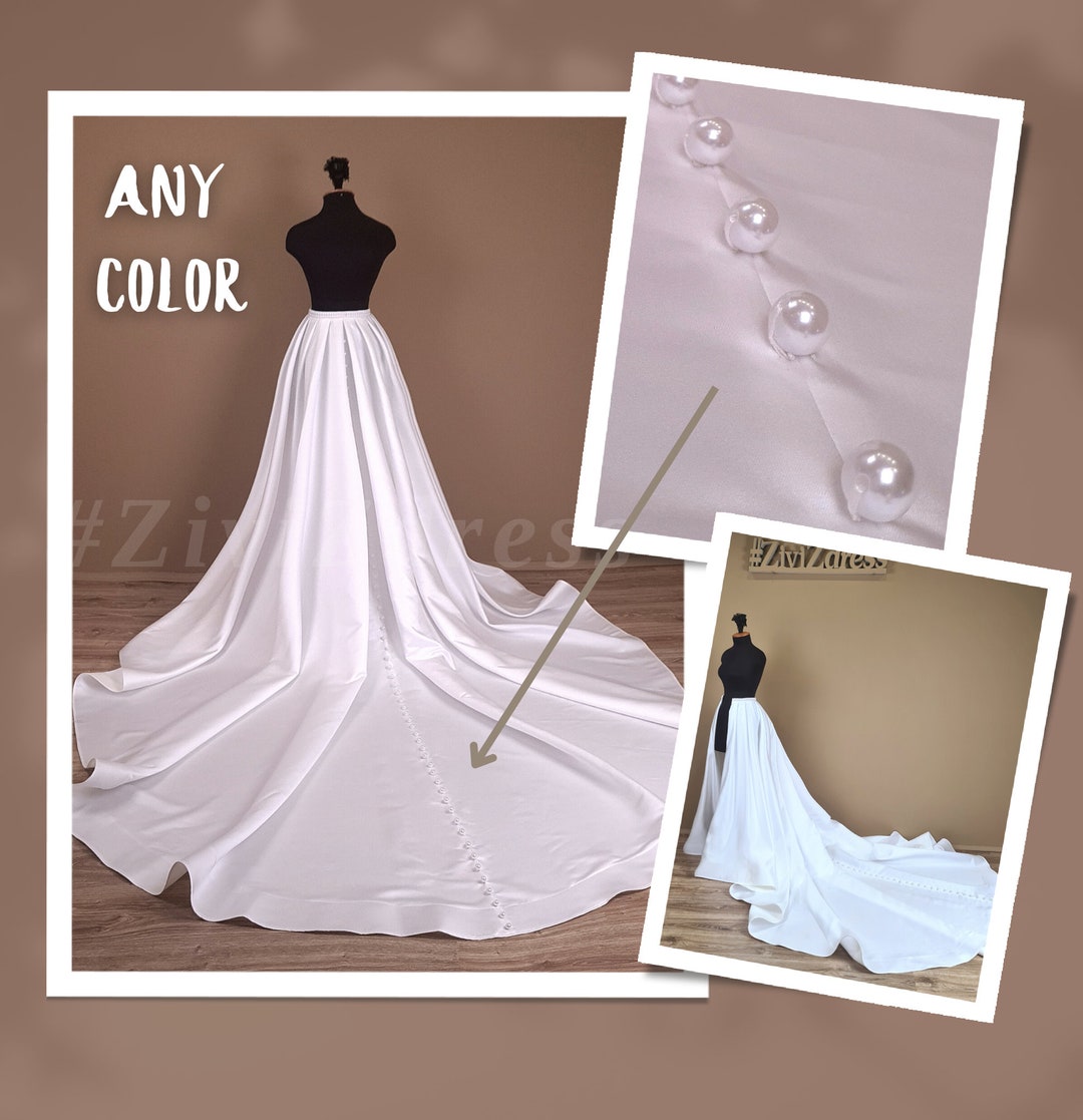 Satin Wedding Train With Pearls, Bridal Satin Skirt, Detachable Satin ...