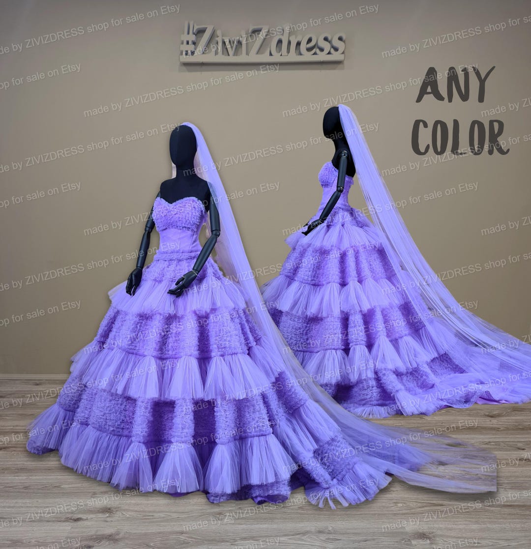 Lavender Tulle Wedding Dress: Lilac Bridal Gown With Veil - Etsy