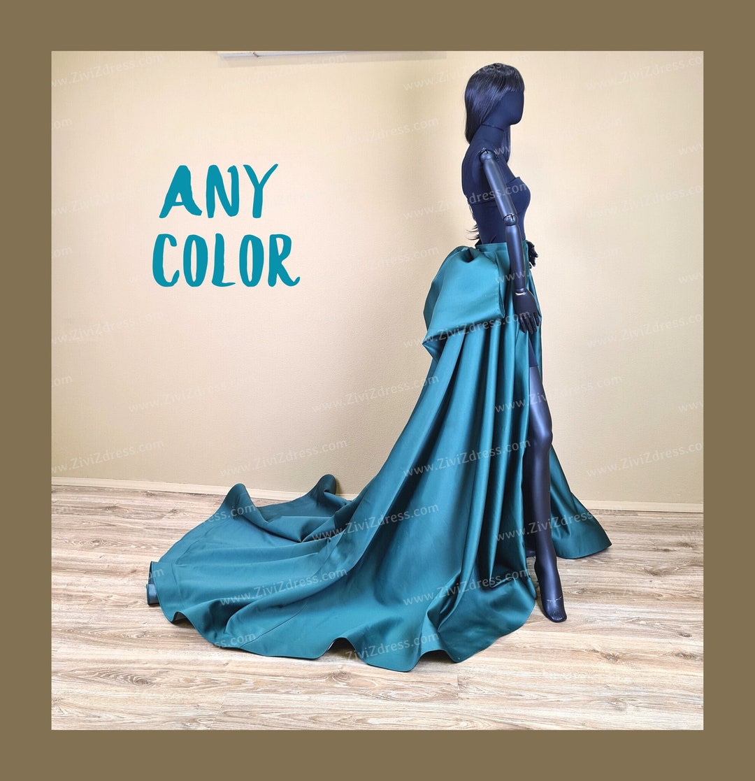 Detachable Satin Skirt-train With Bow, Satin Green Train, Bridal Satin ...