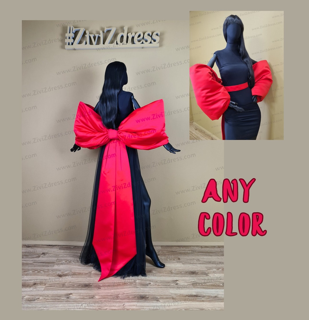 Satin Bow Sleeve Train, Red Bow, Long Train Bridal Bow Train, Satin Red ...