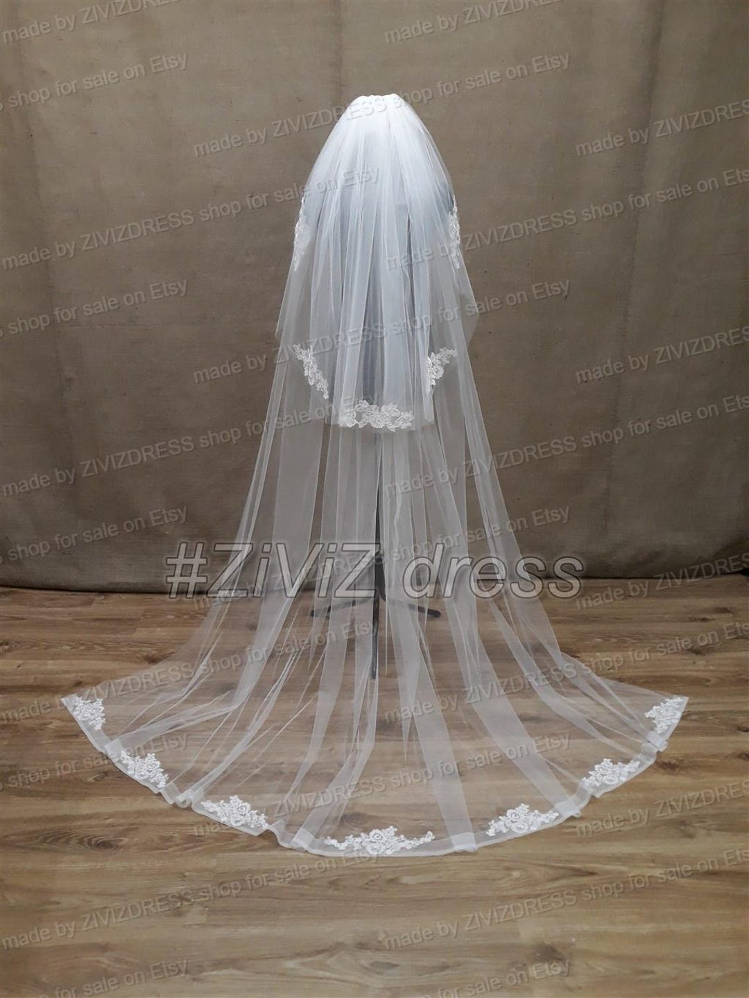Lace Cathedral Wedding Veil: Two Tier Ivory Bridal Veil (100/35 Inch ...