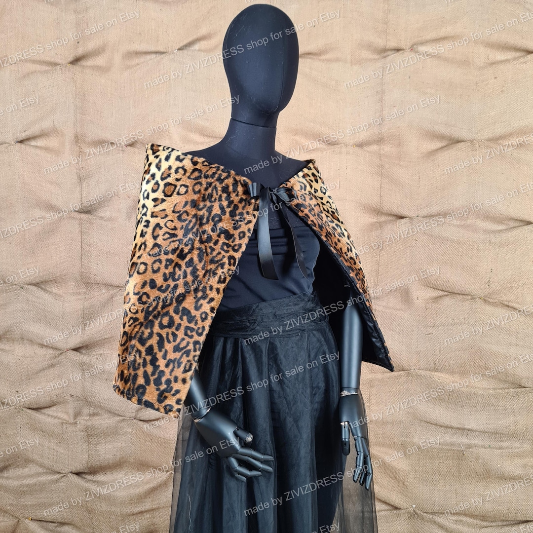 Faux Leopard Print Fur Cape, Fur Animal Print Stole, Wraps Faux Fur ...