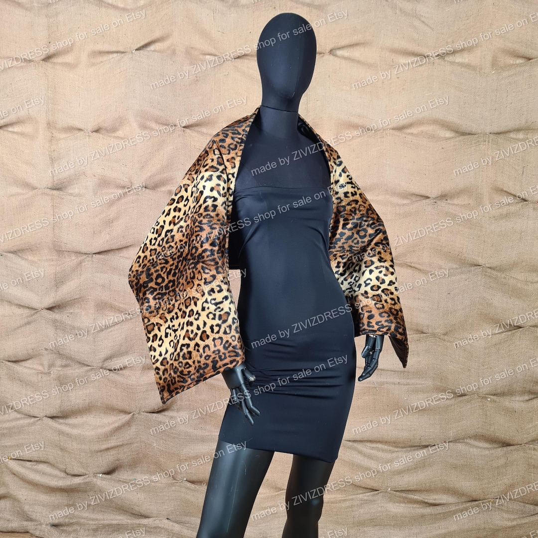 Fur Leopard Print Cape, Fur Animal Print Stole, Wraps Faux Fur Leopard ...