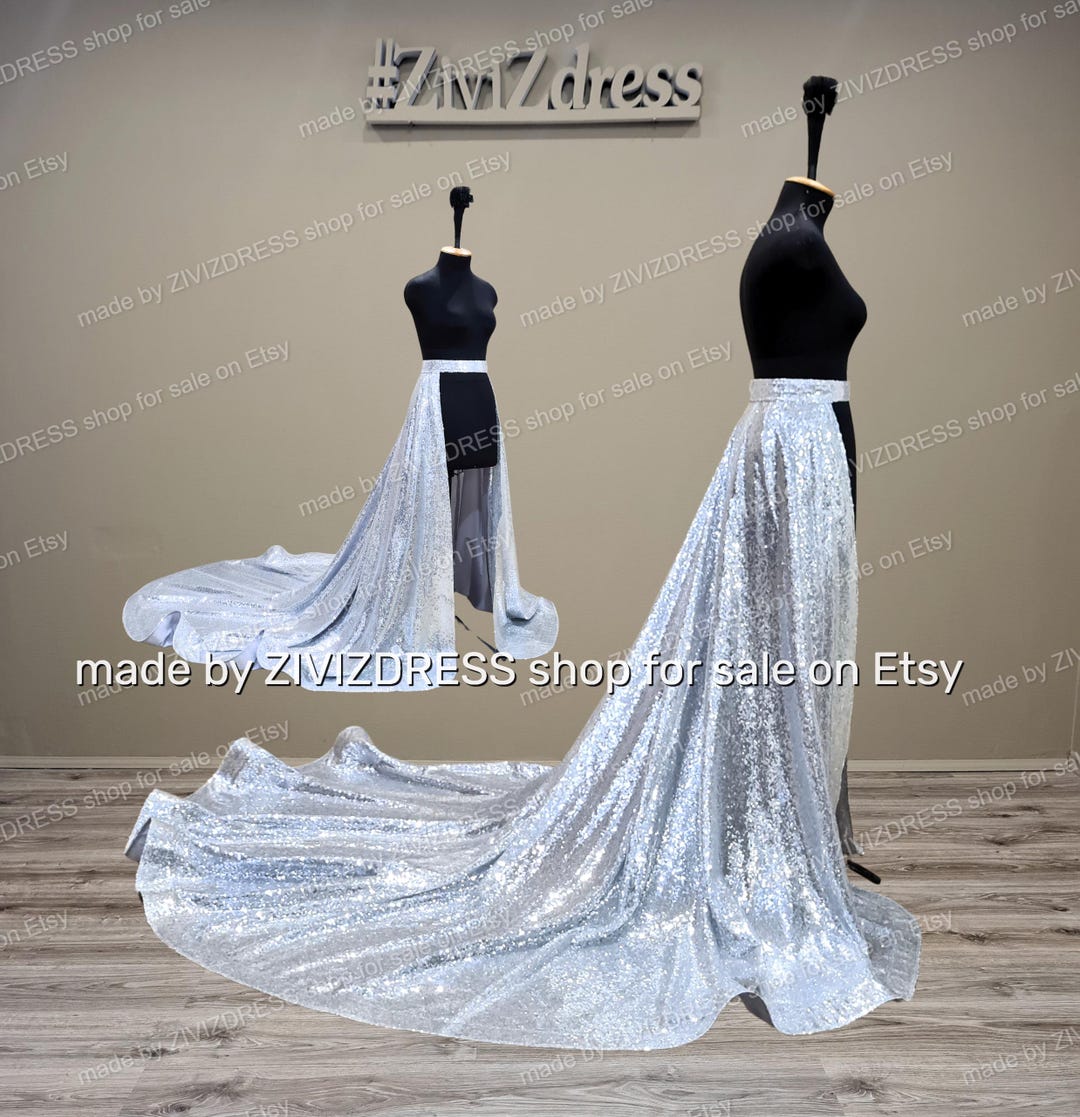 Silver Sequin Detachable Skirt Train: Open Front Overskirt - Etsy