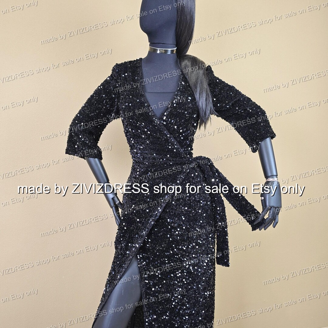 Christmas Sparkly Velvet Black Dress, Evening Maxi Black Gown, Sequin ...