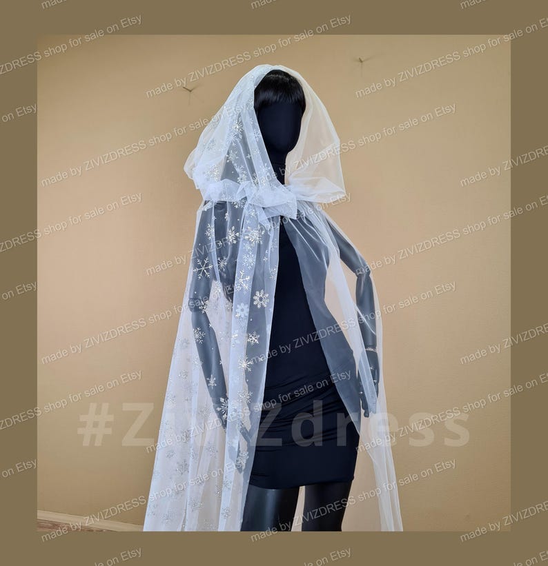 Glitter Snowflake Tulle Cape With Hood: Shimmer Winter Cloak - Etsy