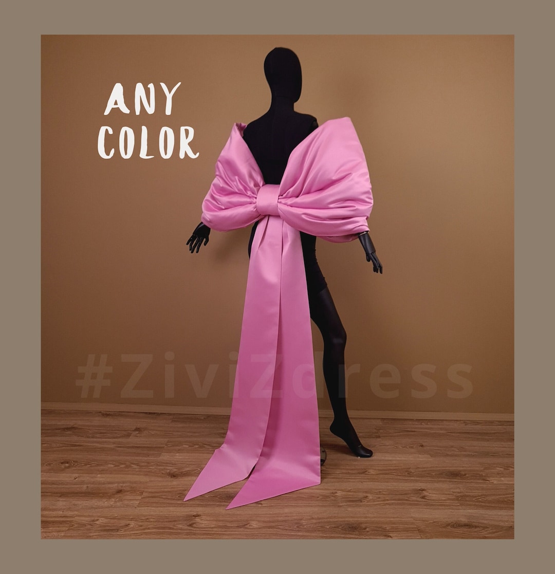 Satin Bow Sleeve Train, Pink Bow, Long Train Bridal Bow Train, Giant ...