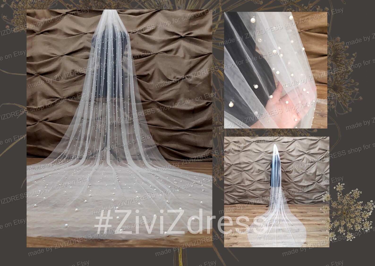 Cathedral Wedding Veil With Pearls: Boho Bridal Vail (120 Inch) - Etsy