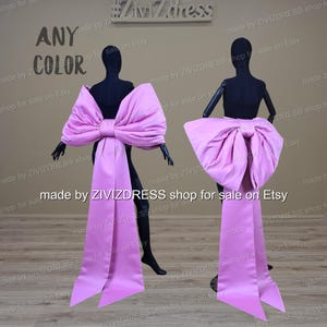 Satin Giant Dress Bow, Pink Big Dress Bow, Long Bridal Bow With Tails ...