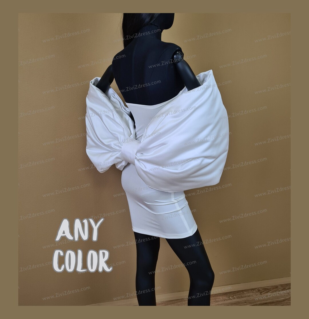 Bridal Big Bow Shawl, Removable Satin Bow, Bow Sleeves, Satin ...