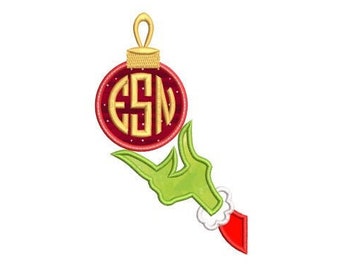 Green Monster Hand Monogram Applique Digital Machine Embroidery Design ...