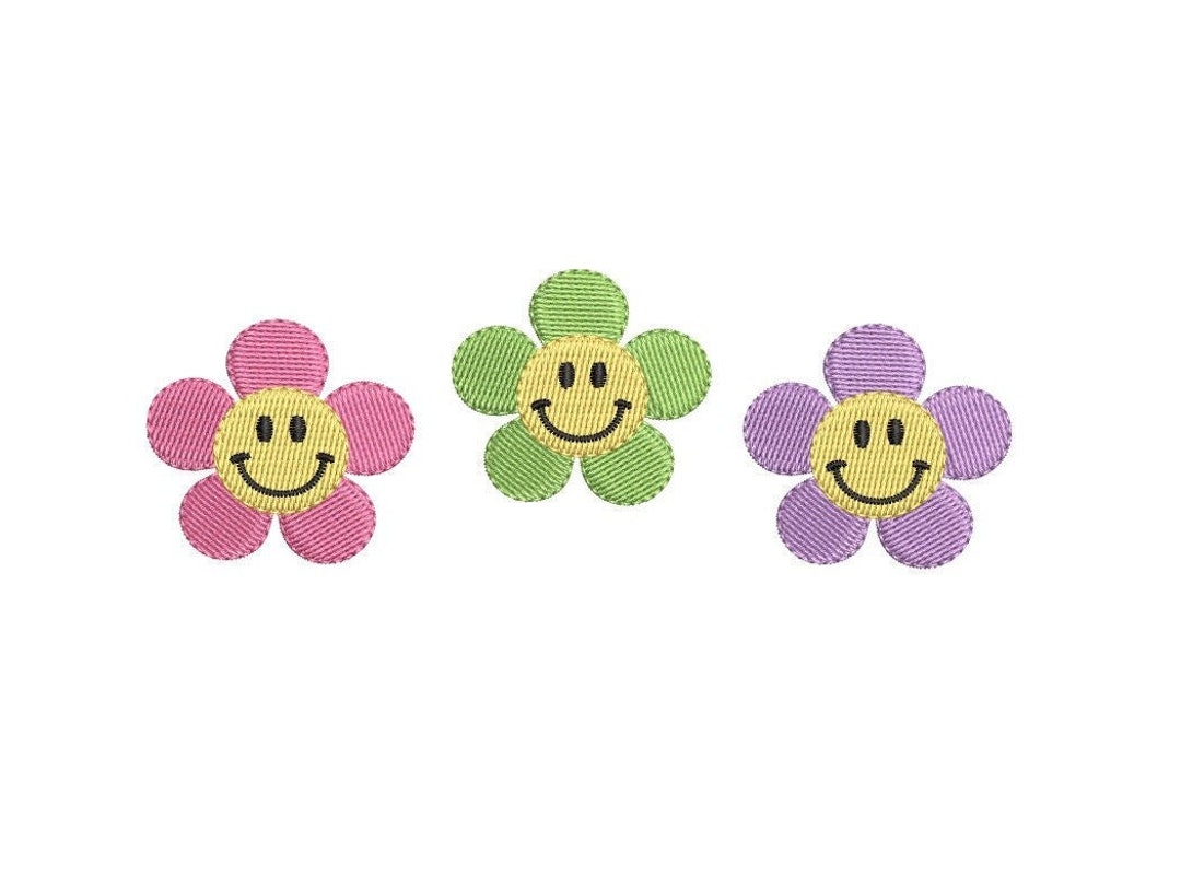 Smiley Flower Embroidery Design, Mini Flower Embroidery Design, Machine ...