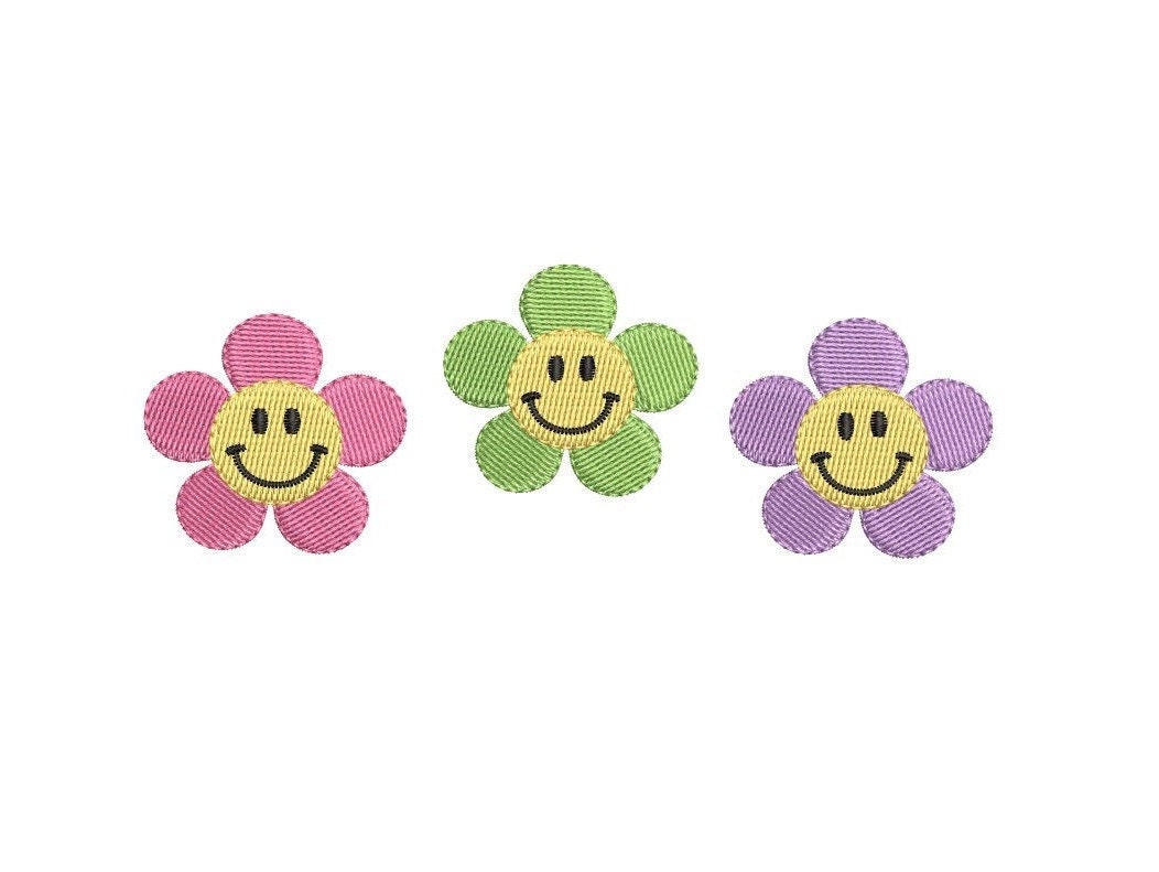 Smiley Flower Embroidery Design, Mini Flower Embroidery Design, Machine ...