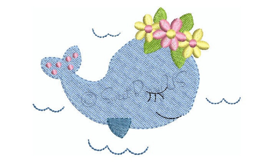 Cute Girl Whale Embroidery Design, Animal Embroidery Design, Fish ...