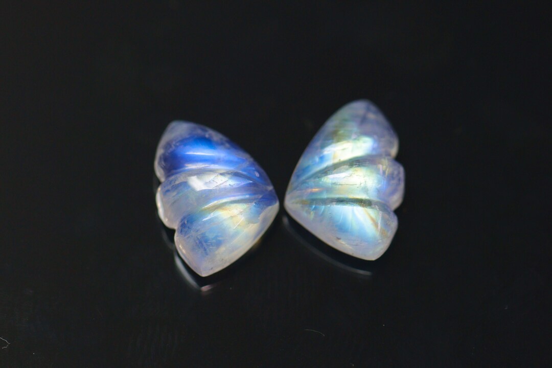 Moonstone Angle Wing Multi Fire Carved Gemstone Making for Jewelry 5.70 ...