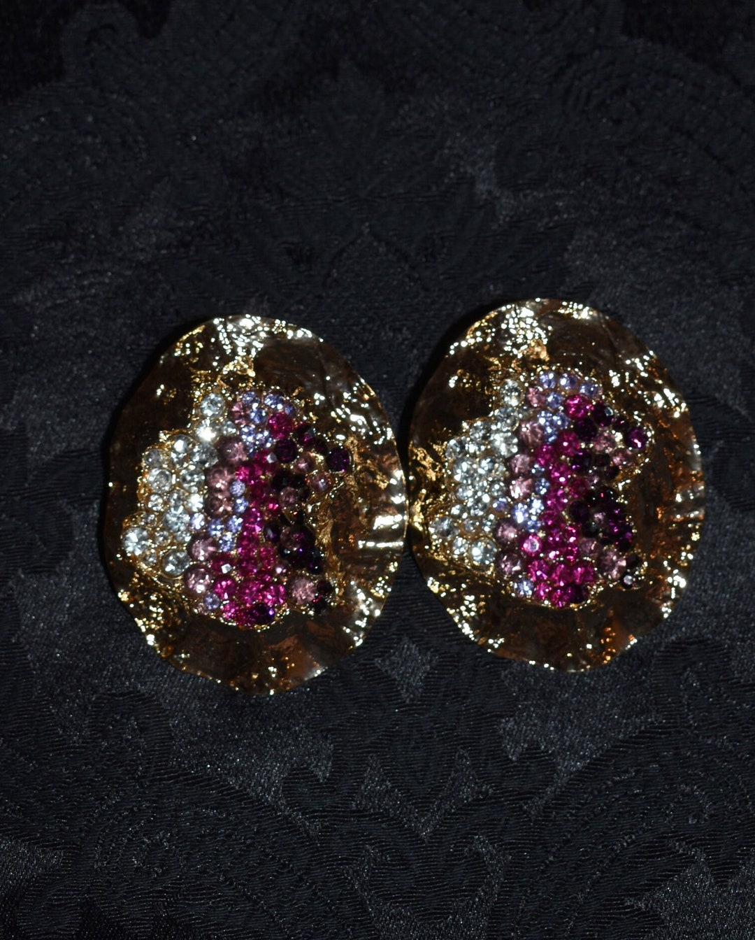 Geode Cluster Crystal Large Statement Earrings Pink Gold Runway ...