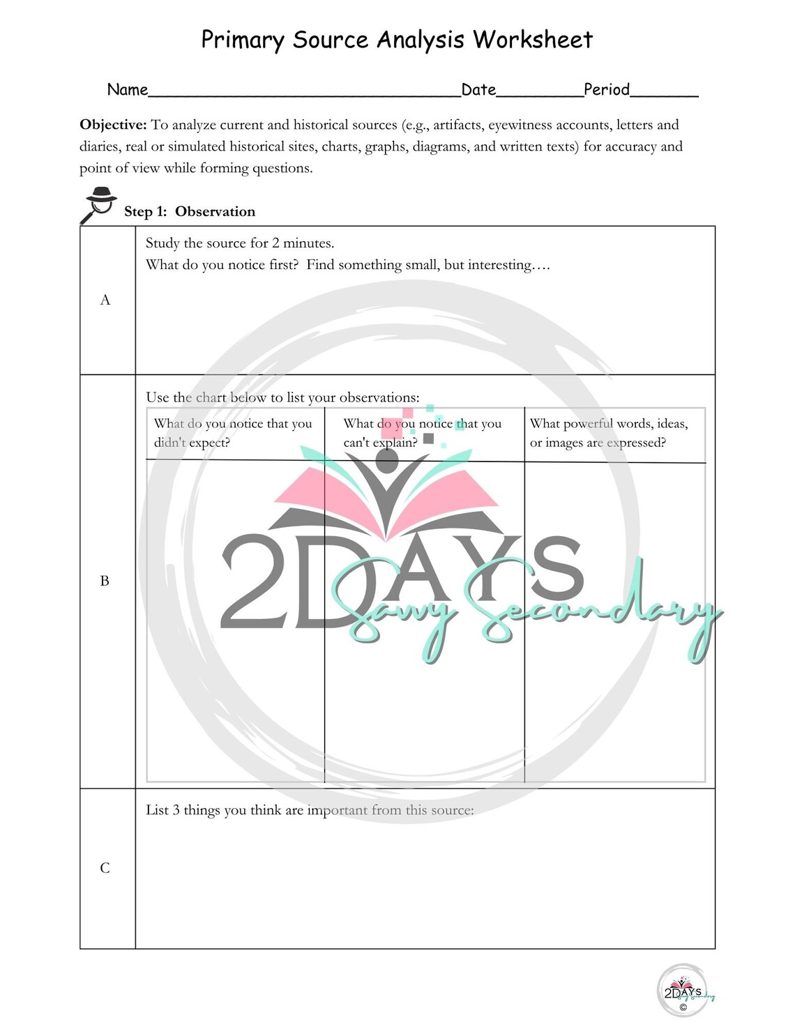 Primary Source Analysis Worksheet - Etsy