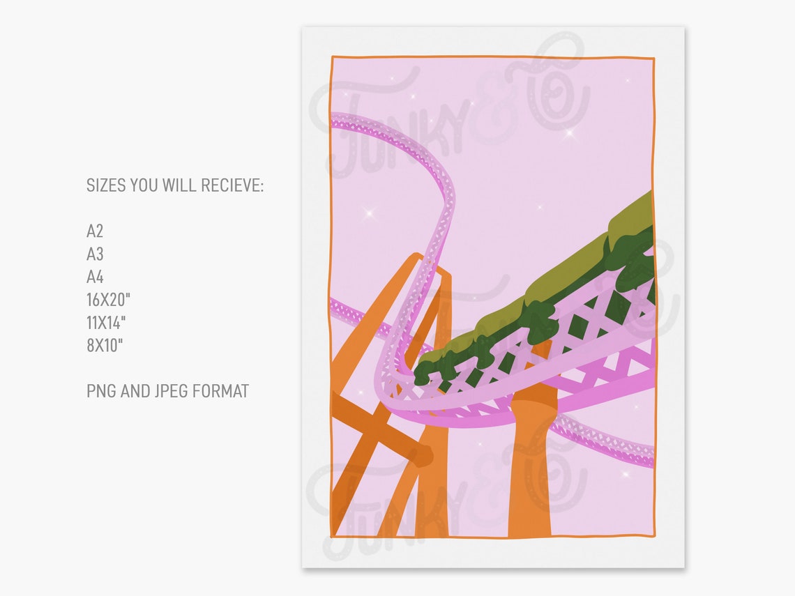 Retro Wall Art | Roller Coaster | Wall Decor | Digital Download Print ...