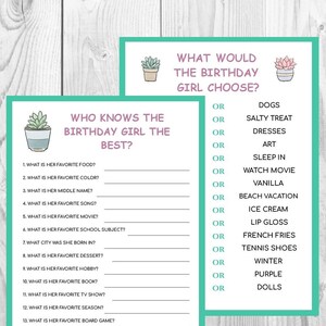 Succulent Birthday Game Printable | Who Knows the Birthday Girl the ...