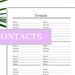 Contacts Editable Page Printable Address Book Phone Numbers US Letter ...