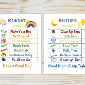 Kids Morning/bedtime Checklist Printable | Chore Chart | Kid Routine ...