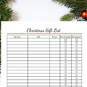 Christmas Gift List Printable US Letter, A5,A4, Half Letter INSTANT ...