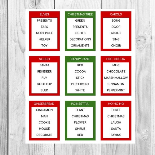 Printable Christmas Holiday Taboo Game Cards Instant - Etsy
