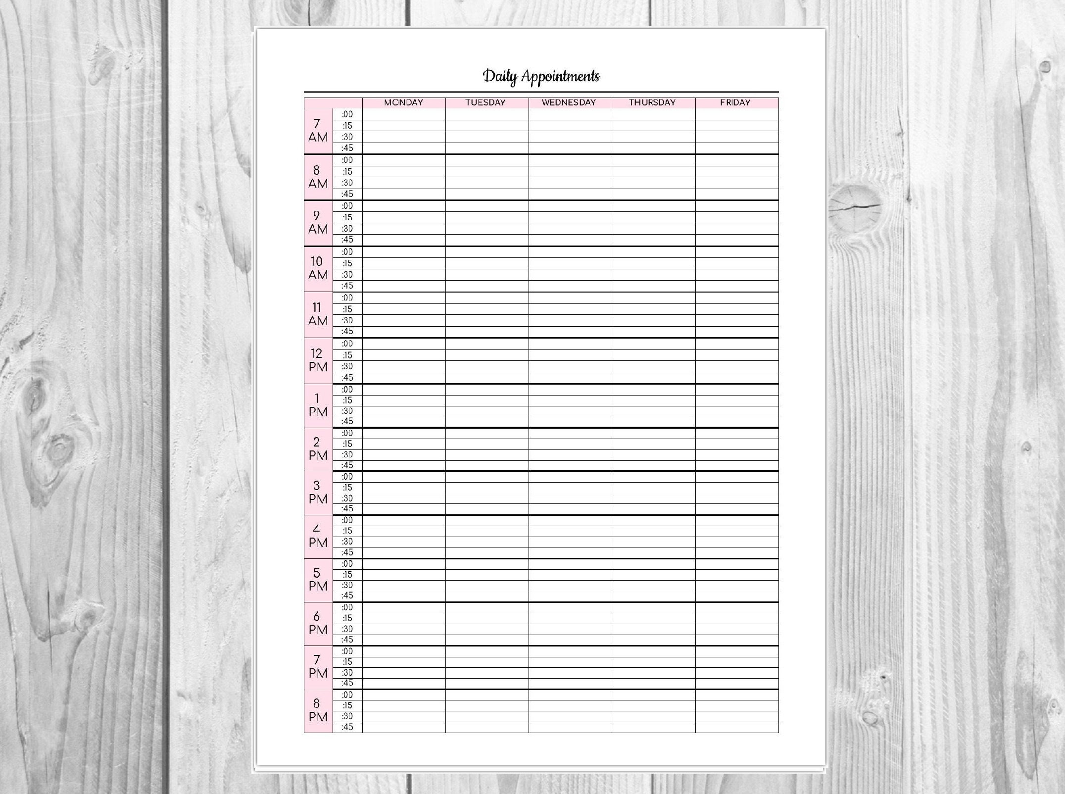Daily Appointments Pink Printable Editable Appointment Sheet - Etsy