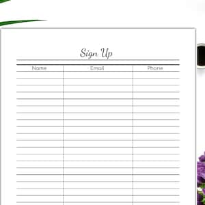 Sign up Sheet Printable | Editable Event Sheet | Email List | Contact ...
