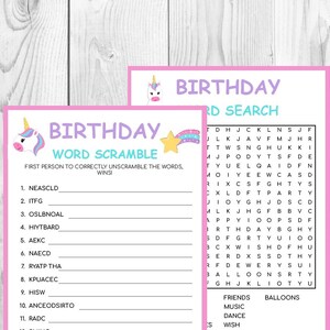 Unicorn Birthday Word Scramble & Word Search | Kid Games | Birthday ...