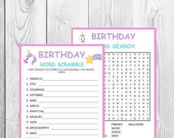 Birthday Word Scramble & Word Search Kid Games Birthday Party Games ...
