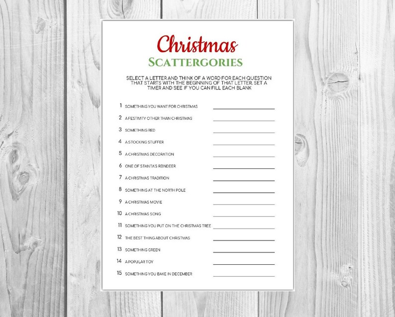 Christmas Scattergories | Xmas Scattergories | Christmas Games |holiday ...