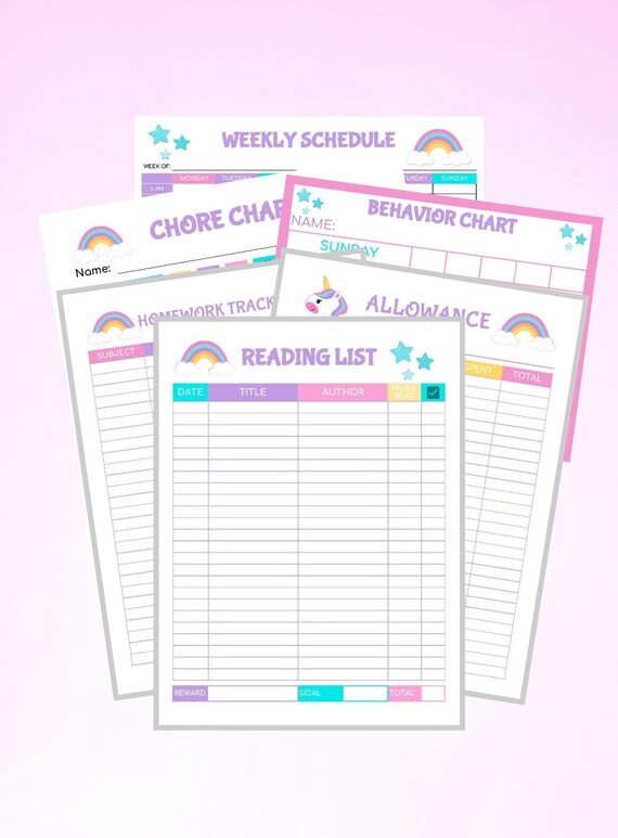 Unicorn Kid Bundle Chore Chart Kid Calendar Behavior | Etsy