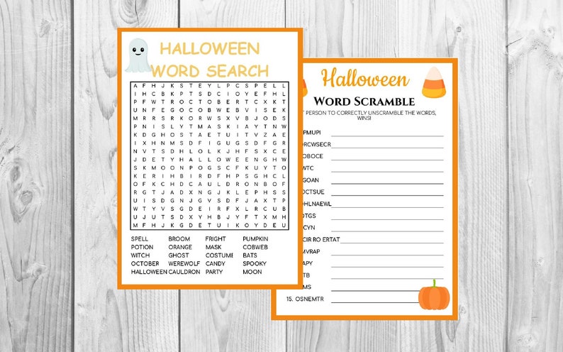 Halloween Games Printable Word Search Word Scramble Kid | Etsy