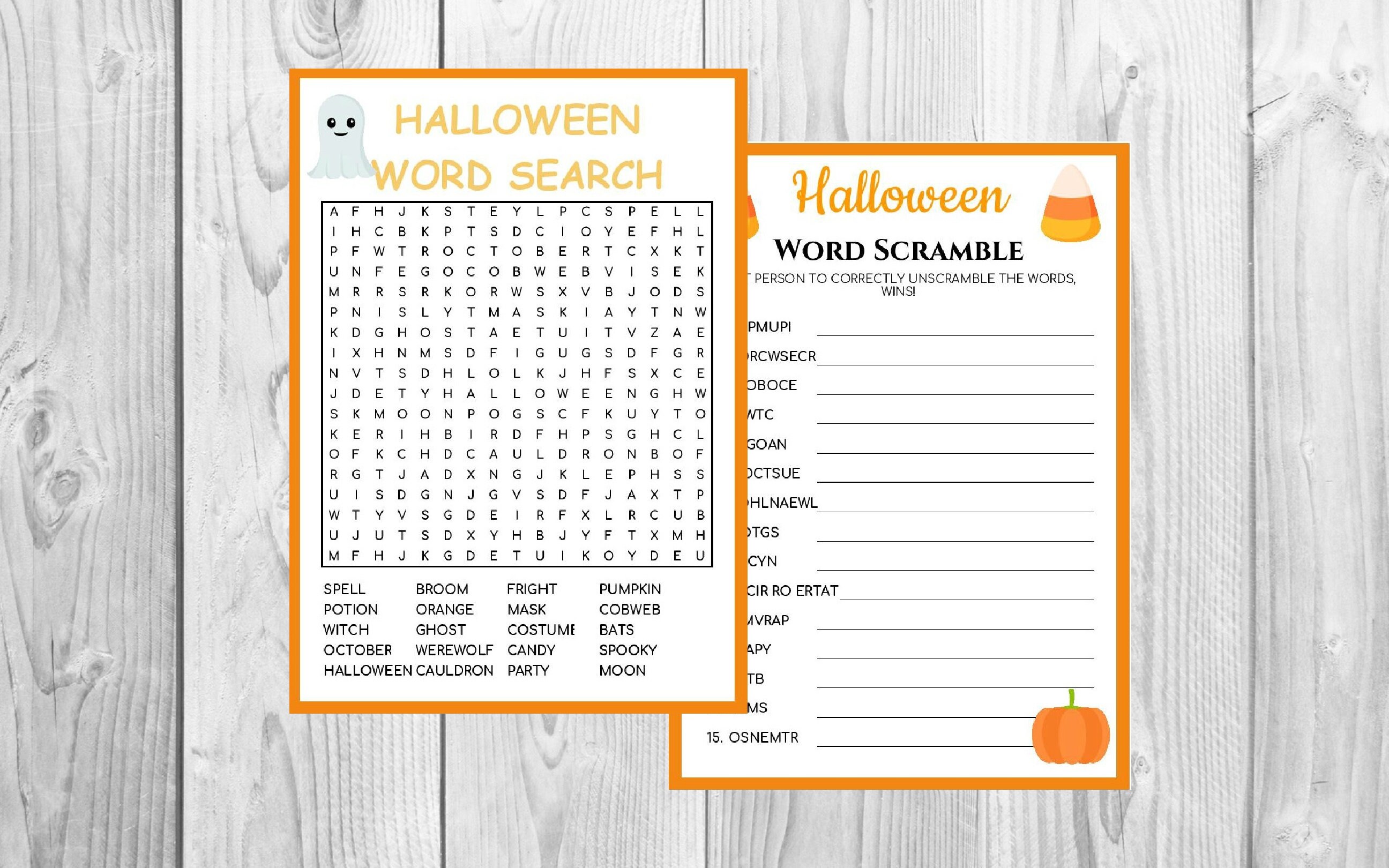 Halloween Games Printable Word Search Word Scramble Kid | Etsy