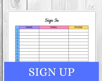Sign up Sheet Printable, Sign up Form, Contact List, Contact ...