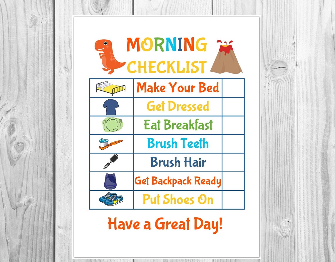Kids Morning/bedtime Dinosaur Checklist Printable Chore - Etsy