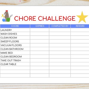 Chore Challenge Editable Chore List Chore Chart-Kids Chores | Etsy