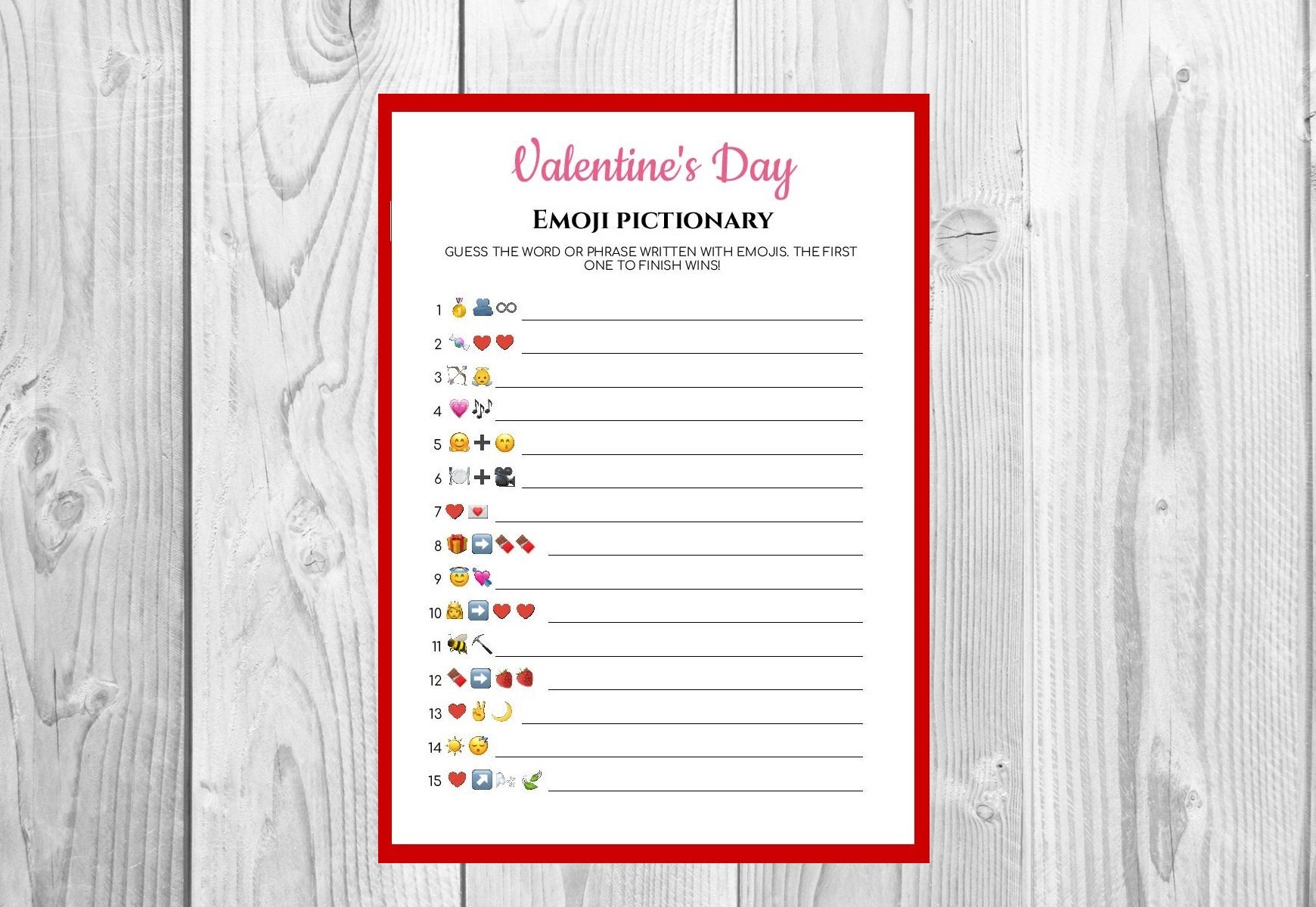 Valentine's Day Emoji Pictionary Kid Games Family | Etsy
