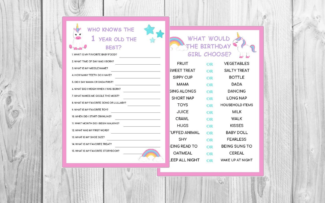 Unicorn 1st Birthday Game Printable Who Knows the Birthday - Etsy