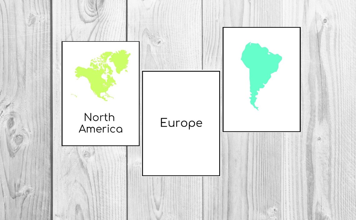 Continent Flash Cards Printable World Map Continent Match - Etsy