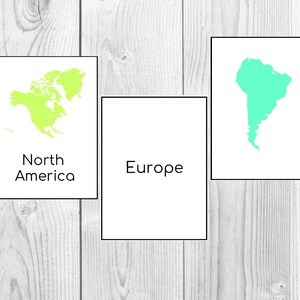 Continent Flash Cards Printable World Map Continent Match Preschool ...