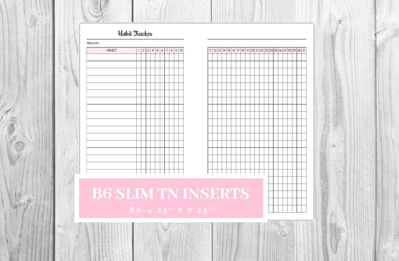 B6 Slim Habit Tracker TN Inserts Printable Daily Habits - Etsy