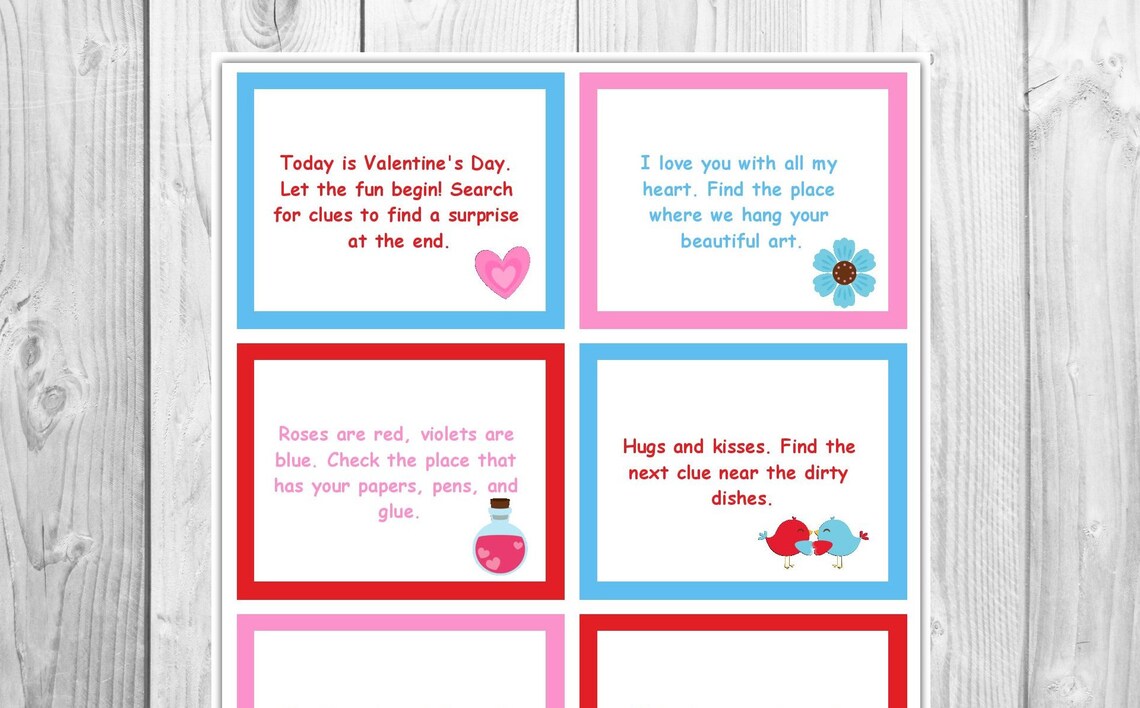 Valentine Treasure Hunt Printable 12 Cards Scavenger Hunt - Etsy