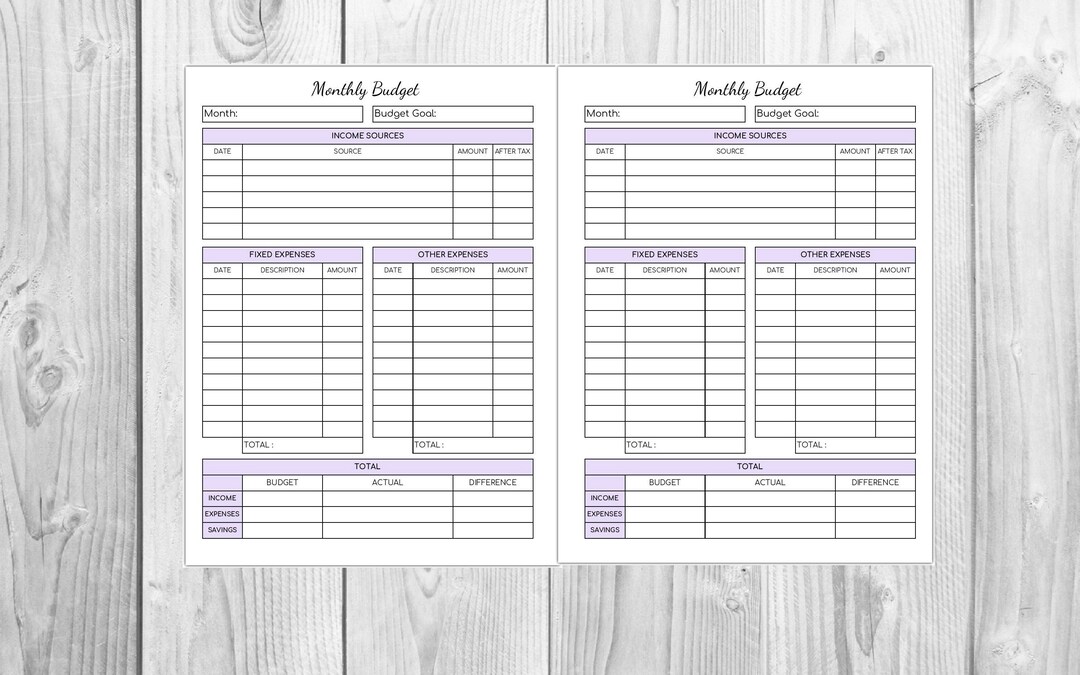 Classic Monthly Budget Purple Budget Tracker Finance Tracker PDF ...