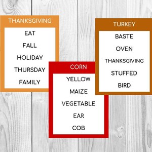 Thanksgiving Taboo 63 Cards Printable | Family Games | Printable Games ...