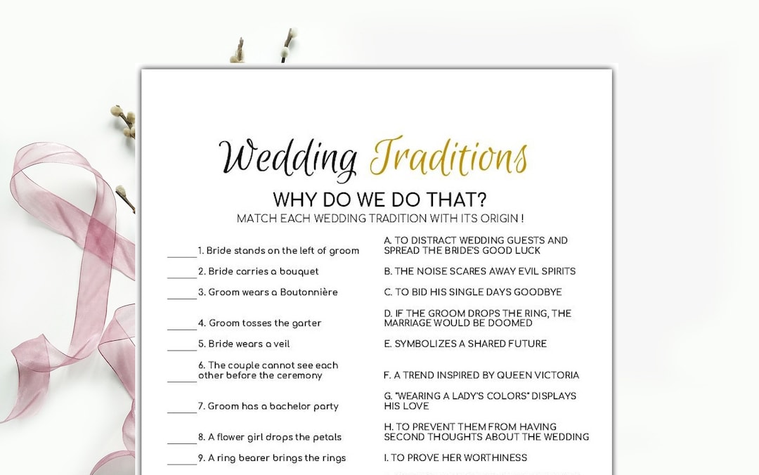 Wedding Traditions Game Printable Bridal Shower Games Etsy