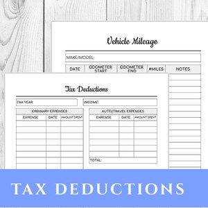 Tax Deductions Printable Editable Vehicle Mileage Expense Log Instant ...