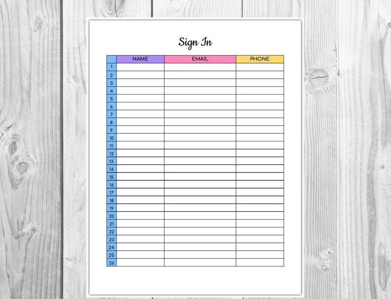 Sign up Sheet Printable Editable Event Sheet Email List | Etsy