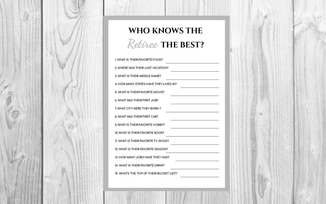 Retirement Party Game Printable Who Knows the Retiree What | Etsy